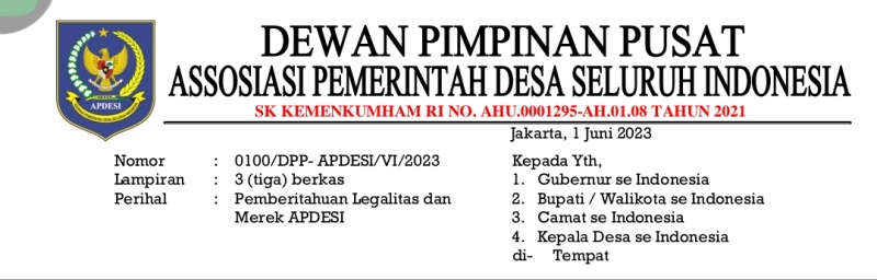 Cegah Penyalahgunaan Nama & Logo, DPP APDESI Terbitkan Surat ...