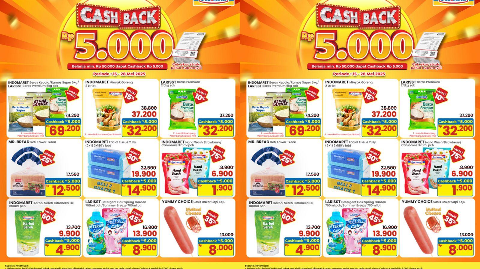 PROMO Cashback Indomaret 22-28 Mei, Beli Beras Premium 5kg dan Deterjen ...