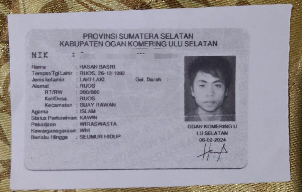 Beredar di Grup WA, Fotokopi KTP Hasan Terduga Pembunuh Aditya Warman ...