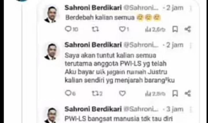 Akun Sahroni Berdikari Tuding PWI-LS Pelaku Penjarahan dan Dibayar ...