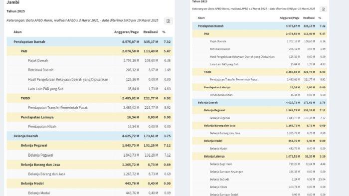 Daftar Lengkap APBD 2025 Kabupaten/Kota se-Provinsi Jambi, Kota Jambi Diangka 1,8 Triliun ...