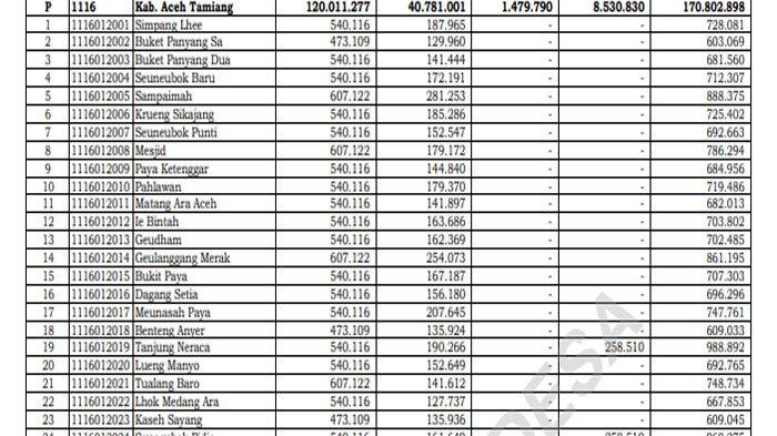 Daftar Dana Desa 2025 Terbanyak di Aceh Tamiang Aceh Terima Lebih Rp 1 Miliar - Tribunbatam.id