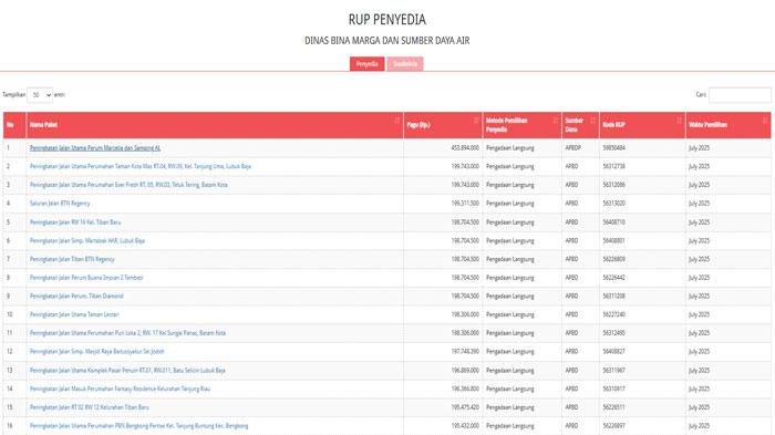 Daftar 47 Proyek Dinas Bina Marga dan Sumber Daya Air Batam Juli 2025 ...