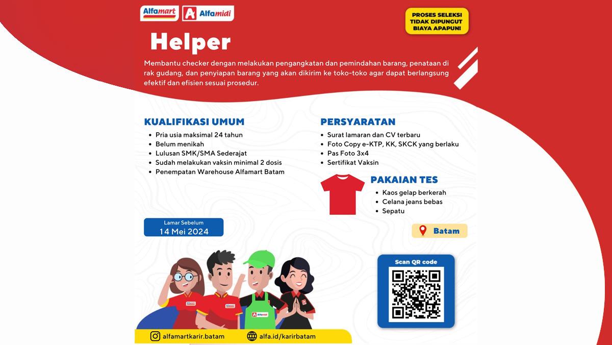 Lowongan Kerja Batam - Alfamart Butuh Helper, Maks Usia 24 Tahun, Kirim ...