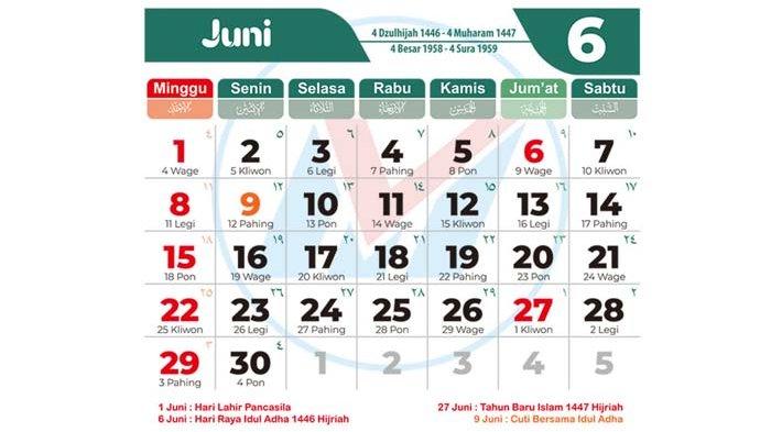 Kalender Juni 2025, Libur Nasional Tahun Baru Islam 1447 Hijriah Hari Apa? Cek Jadwal Libur ...