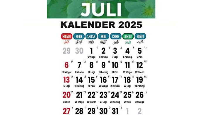 Kalender 2025 Lengkap dengan Weton 26 Juli 2025, Apa Besok Tanggal ...