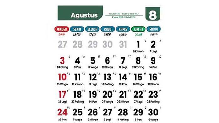 Kalender Agustus 2025, Jadwal Libur Nasional, HUT ke 80 RI Berapa Hari ...