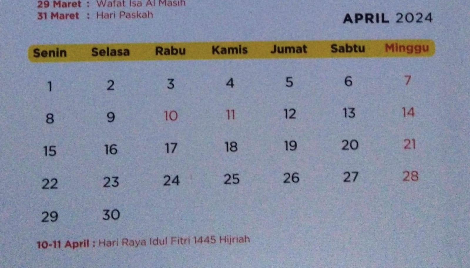 Kalender April 2024 Lengkap dengan Tanggal Merah dan Hari Besar ...