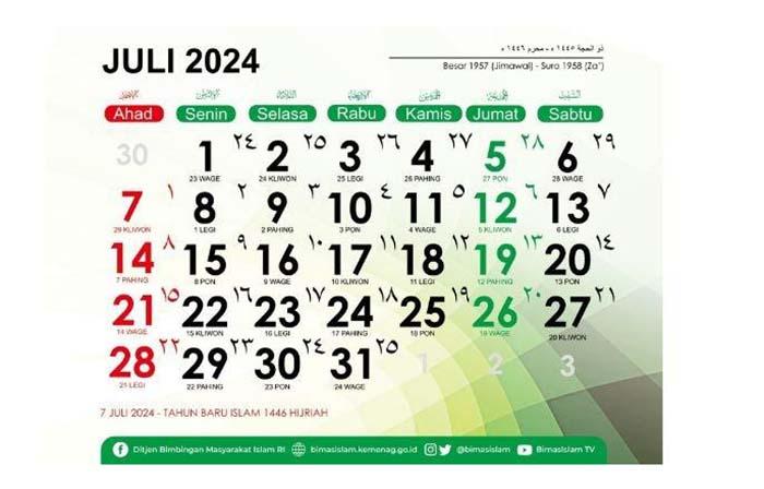 Kalender Juli 2024 Lengkap dengan Tanggal Merah, Cuti Bersama dan Libur ...