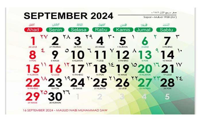 Kalender September 2024 Lengkap dengan Tanggal Merah, Libur Nasional ...