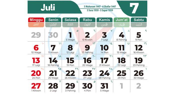 Kalender Juli 2025 Lengkap dengan Tanggal Merah, Libur Cuti Bersama ...