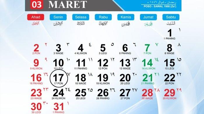 Kalender 2025: Penanggalan Jawa 17 Maret 2025 Weton, Pasaran, Neptu ...