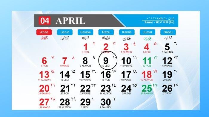 Kalender 2025: Penanggalan Jawa 9 April 2025, Lengkap Weton Neptu ...