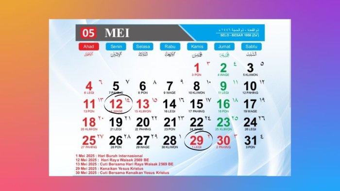 Kalender Mei 2025: Tanggal Merah, Hari Libur Nasional, dan Peringatan Penting - Tribunbengkulu.com