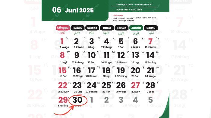 Kalender 2025: Penanggalan Jawa Weton Senin Pon 30 Juni, Sadwara Manusa, Sangawara Langking ...