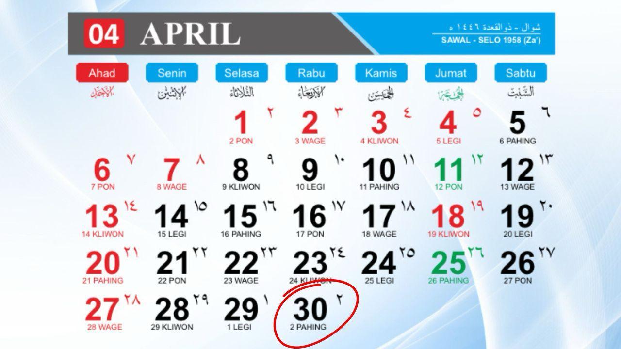 Kalender April 2025: 30 April Weton Rabu Pahing, Hari Baik Mulai Proyek ...