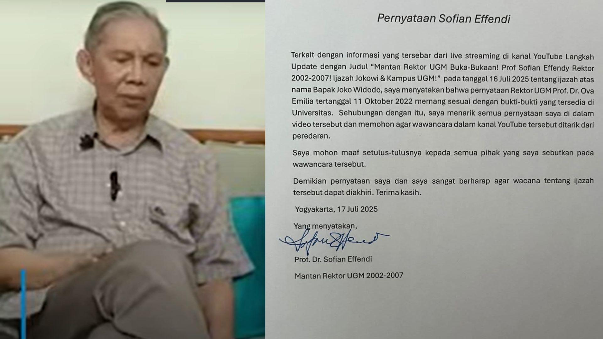 MENGEJUTKAN! Mantan Rektor UGM Prof Sofian Effendi Tiba-tiba Cabut Pernyataan soal Ijazah Jokowi ...