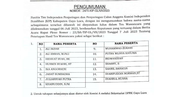 5 Calon Anggota KIP Gayo Lues Gagal Tahap Tes Wawancara, Ini Nama yang ...