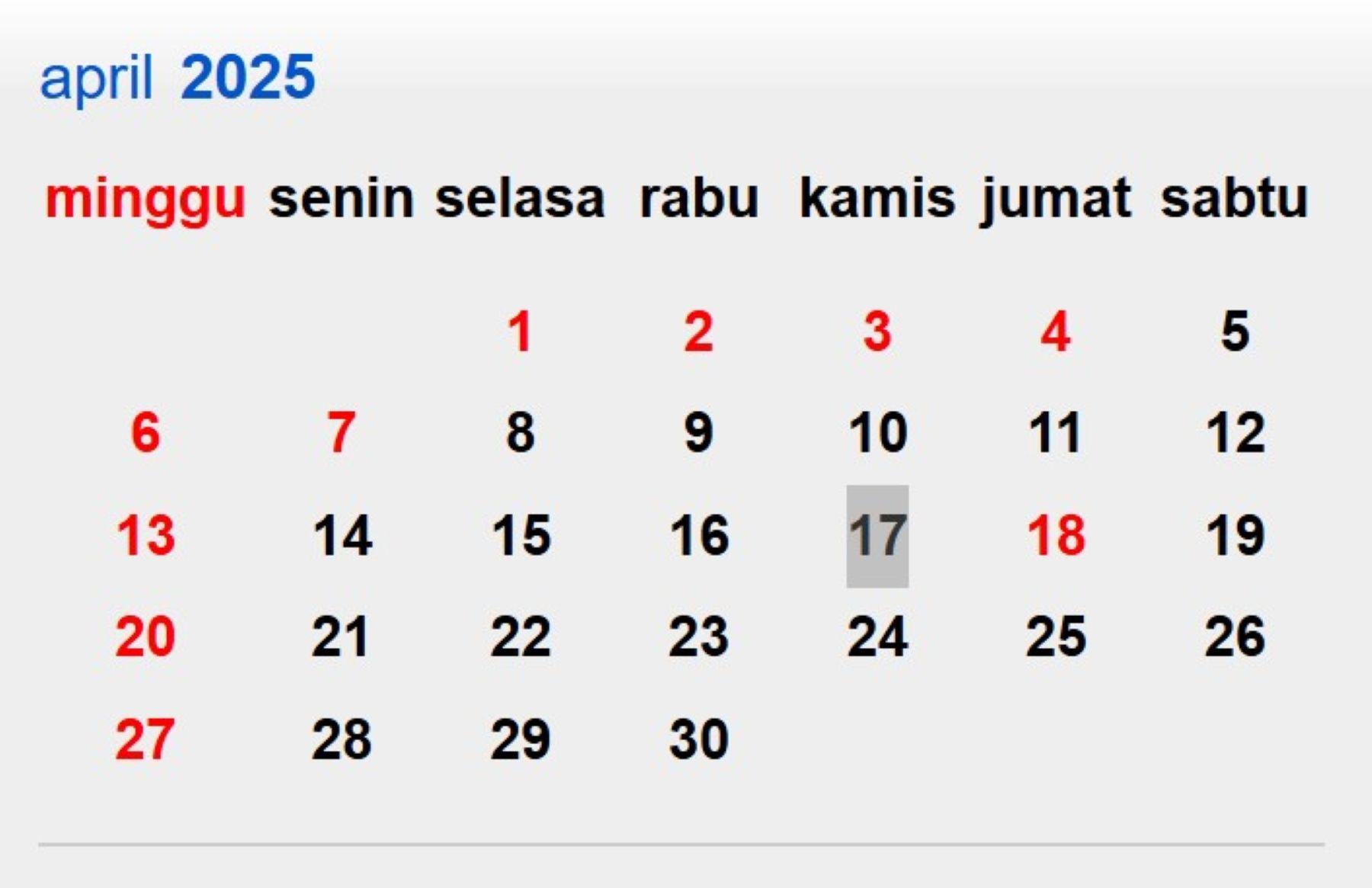 Kalender April 2025, Daftar Tanggal Merah Libur Nasional dan Cuti ...