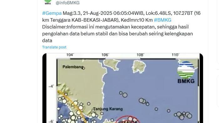Gempa Baru Saja Terjadi Pagi Tadi, Kamis 21 Agustus 2025, Cek Jarak dan Lokasi, Rilis BMKG ...