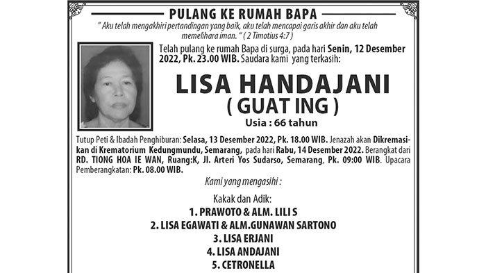 Berita Duka, LISA HANDAJANI ( GUAT ING ) Meninggal Dunia di Semarang ...