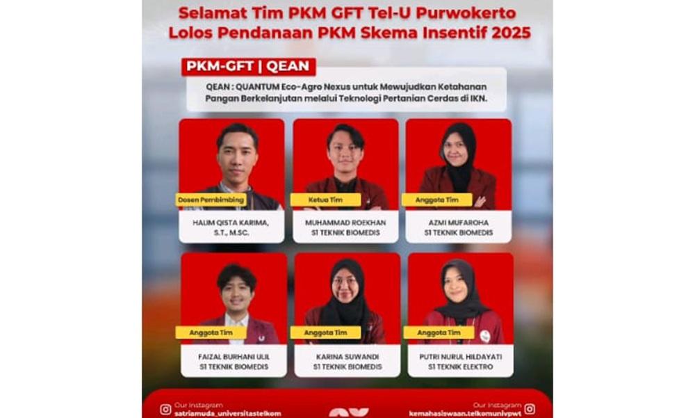 Mahasiswa Telkom University Purwokerto Lolos Pendanaan PKM-GFT 2025 dengan Gagasan QEAN ...