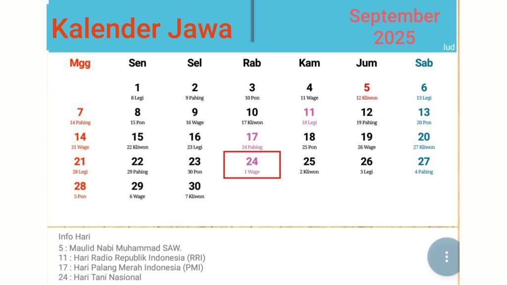 Kalender Jawa Besok 25 September 2025, Tanggalan Jawa Jumat Legi ...