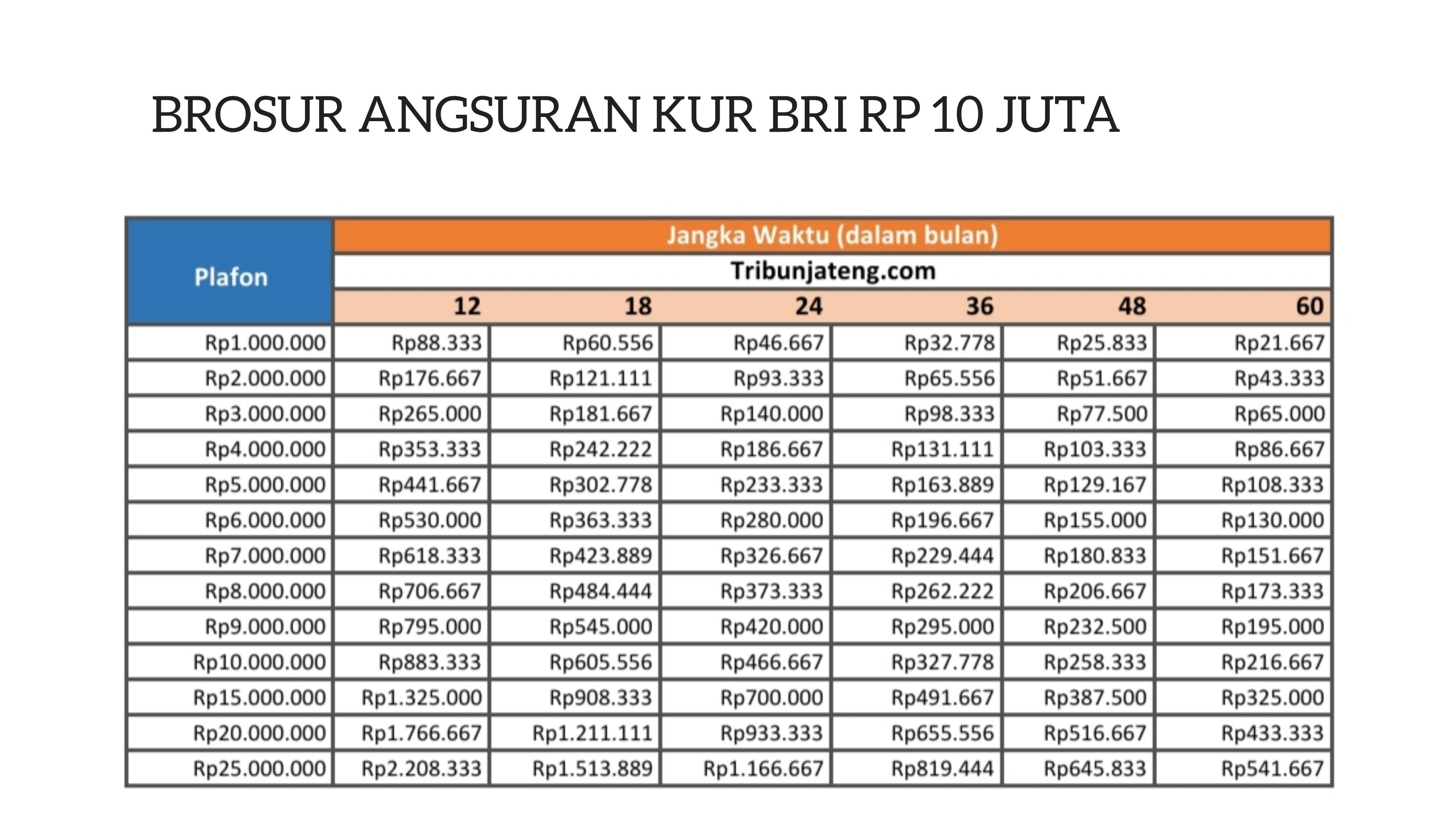 Pinjam Duit KUR BRI Rp 10 Jt Cicilan Berapa? Ini Update Tabel Angsuran ...