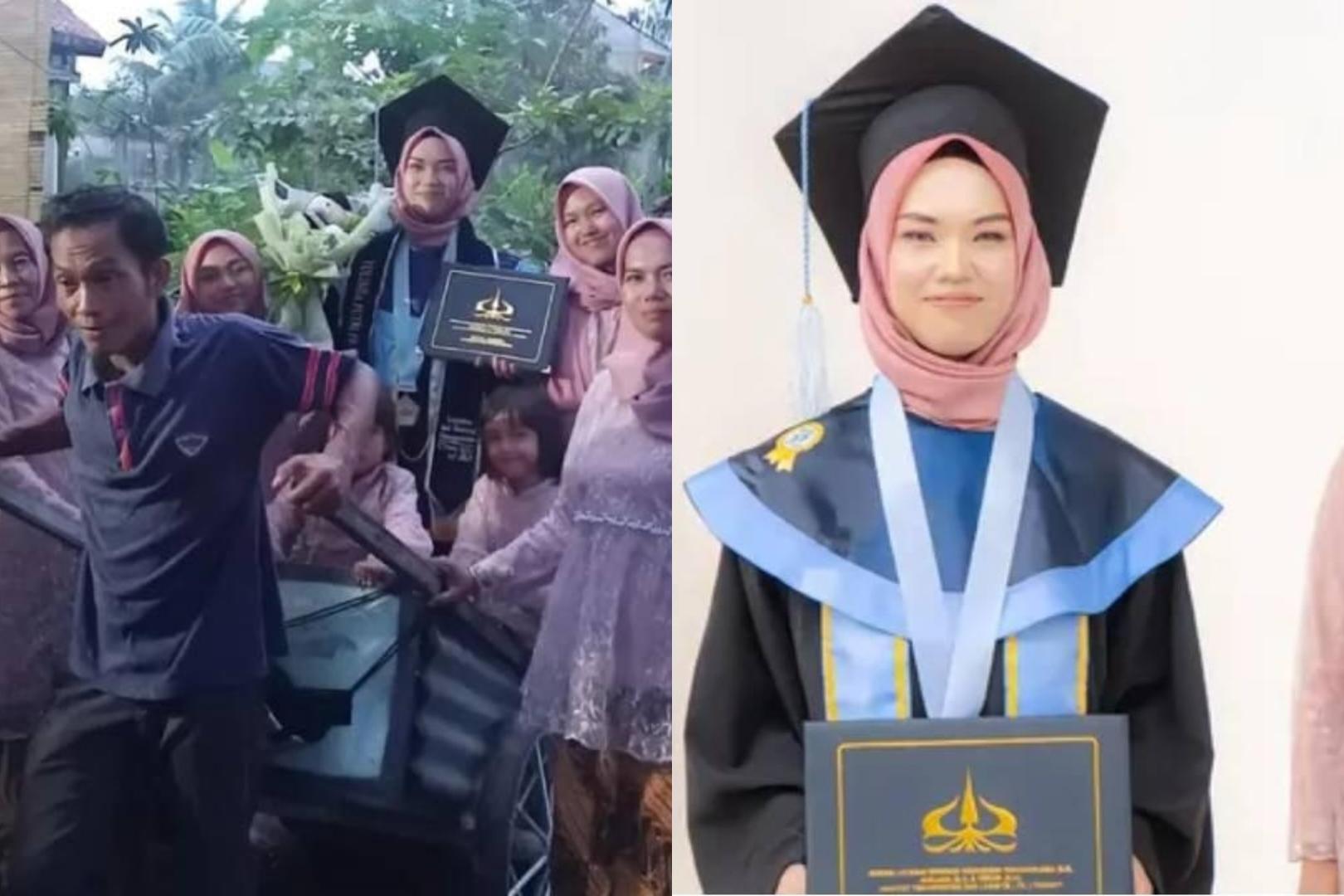 Lulus Kuliah di Kampus Mahal, Anak Pemulung Bangga Foto di Atas Gerobak Orangtuanya setelah ...