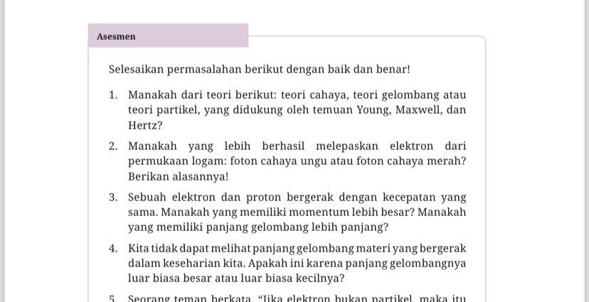 Soal dan Jawaban Asesmen Fisika Kelas 12 BAB 8: Gejala Kuantum - Tribunjogja.com