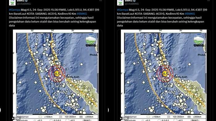 Gempa Terkini M 4.5 Guncang Kota Sabang Aceh, Lihat Pusat Gempa Hari Ini dari BMKG ...