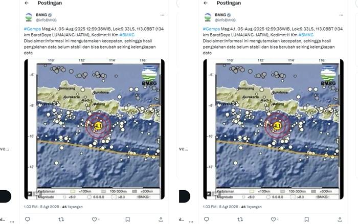 Gempa M 4.1 Hantam Lumajang Jawa Timur Siang Ini, Cek Pusat Gempa Terkini 2 Menit yang Lalu via ...