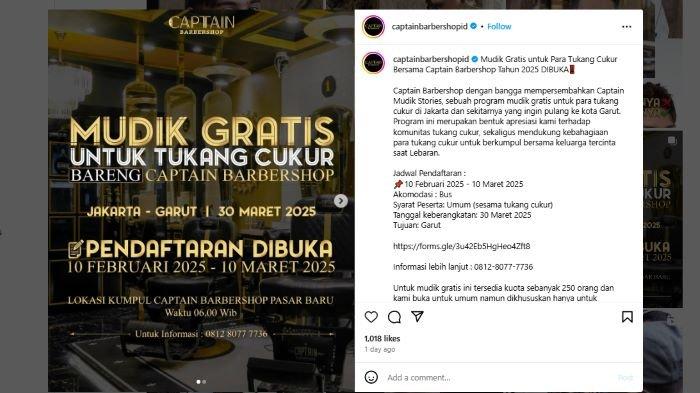 Kabar Gembira Buat Tukung Cukur di Jakarta, Cek Info Terkini Mudik Gratis 2025 Captain ...