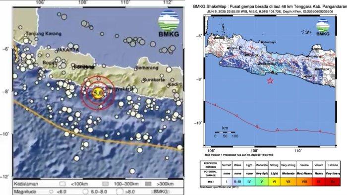 Update! Gempa Magnitudo 5,0 Guncang Laut Tenggara Pangandaran: Terasa hingga Garut dan Kebumen ...