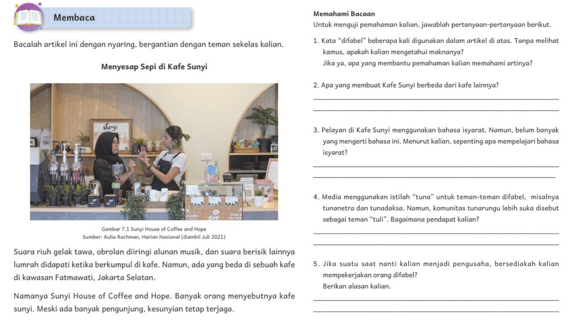 Kunci Jawaban Bahasa Indonesia Kelas 6 SD Halaman 188 189 Kurikulum Merdeka, Kafe Sunyi - Pos ...