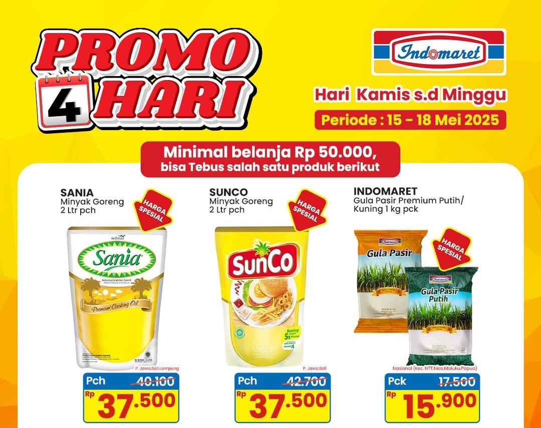 Promo Indomaret Besok 17-18 Mei 2025, JSM Murah, Gula 1Kg Rp15.900 ...