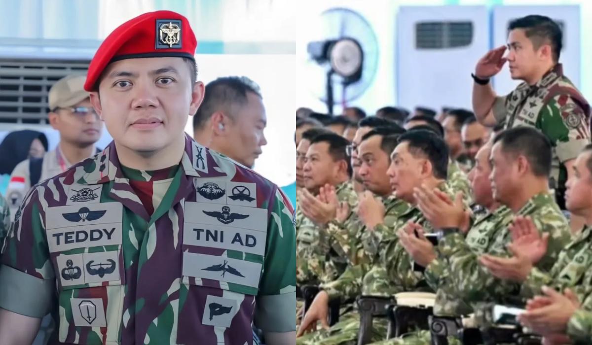 Penampilan Perdana Seskab Teddy Pakai Baju Kopassus Pangkat Letkol ...