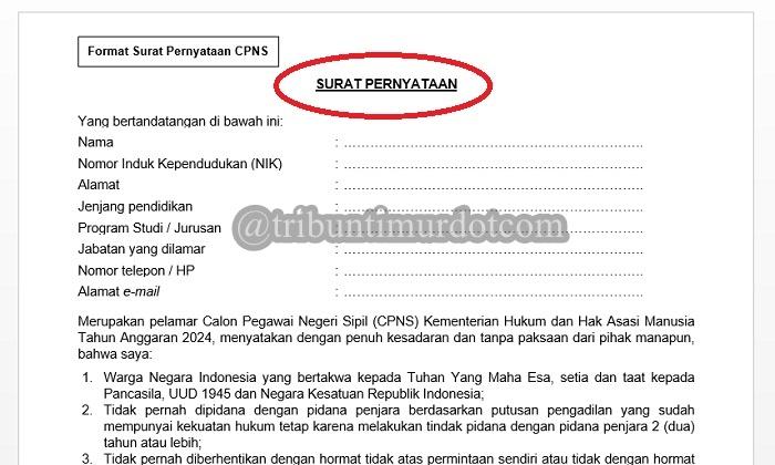 Contoh Surat Pernyataan CPNS 2024, Lengkap Link Download - Tribun-timur.com