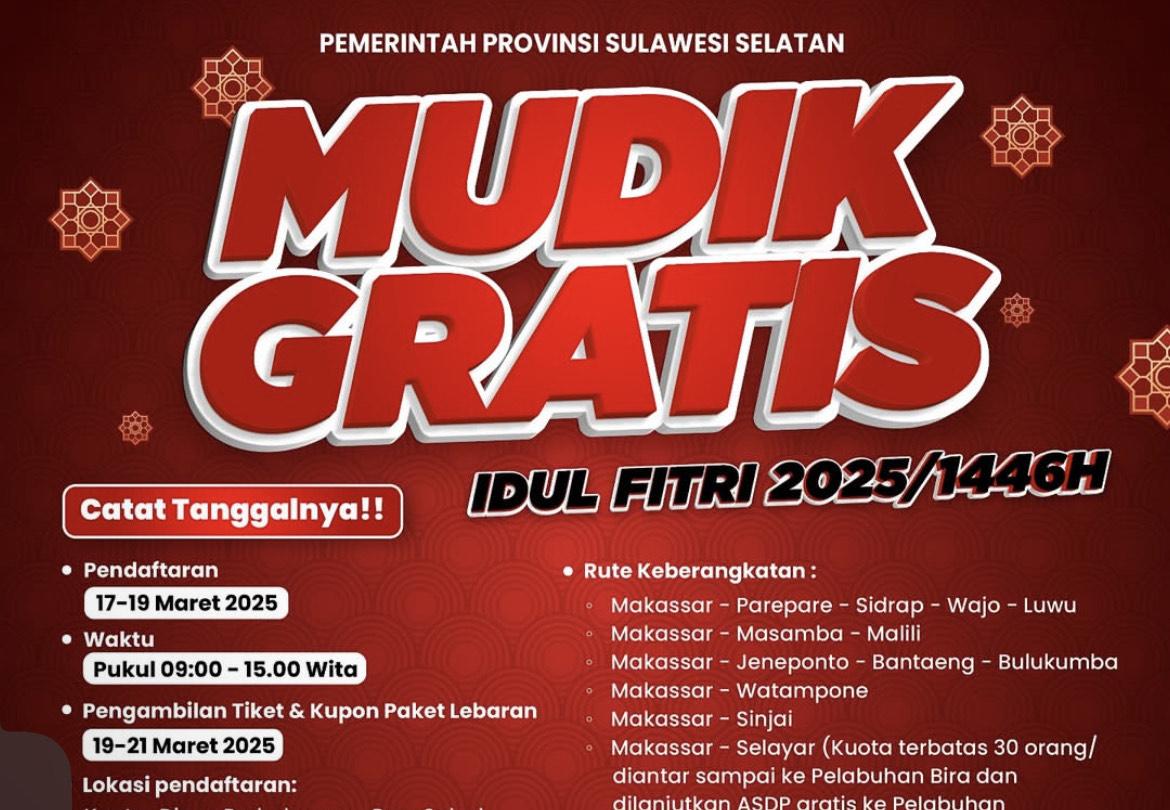Pendaftaran Mudik Gratis Pemprov Sulsel Dibuka, Cek Rute dan Kuota Pengantaran - Tribun-timur.com