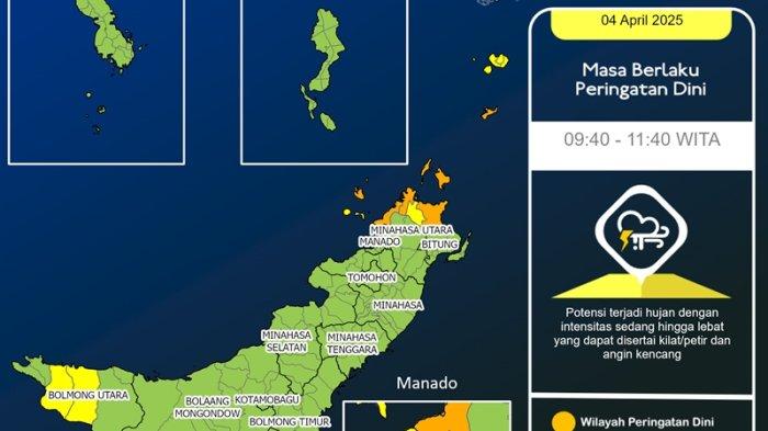 Peringatan Dini Cuaca Sulut 4 April 2025, Info BMKG Daftar Wilayah Berpotensi Hujan Lebat ...