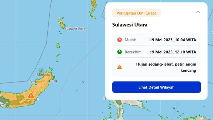 Peringatan Dini Cuaca di Sulawesi Utara Senin 19 Mei 2025, Info BMKG Potensi Hujan Lebat ...