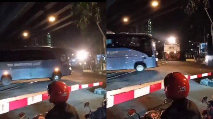 VIRAL Dua Unit Bus TNI AL Nyaris Tertabrak Kereta Api Lantaran Terobos ...