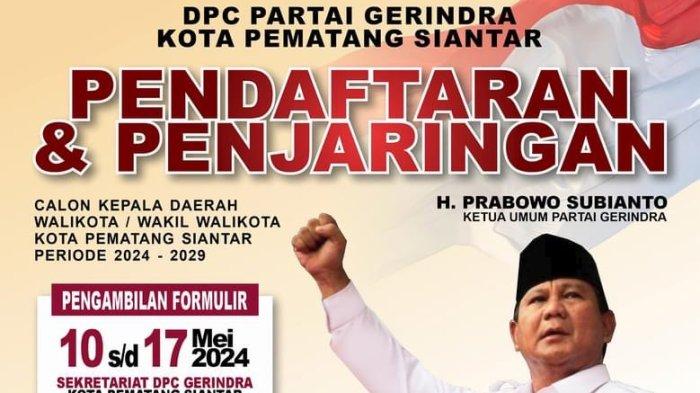 MULAI Besok, Partai Gerindra Siantar Buka Pendaftaran Bakal Calon Wali ...