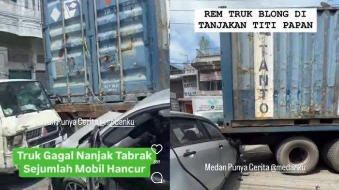 Diduga Rem Blong, Truk Kontainer Gagal Nanjak dan Tabrak Sejumlah Mobil di Titipapan - Tribun ...