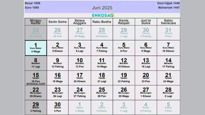 Kalender Juni 2025 Beserta Daftar Libur Nasional, Tanggal Merah, dan ...