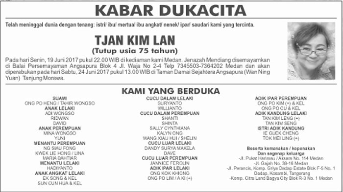 BERITA DUKACITA: Telah Meninggal dengan Tenang Tjan Kim Lan - Tribun ...