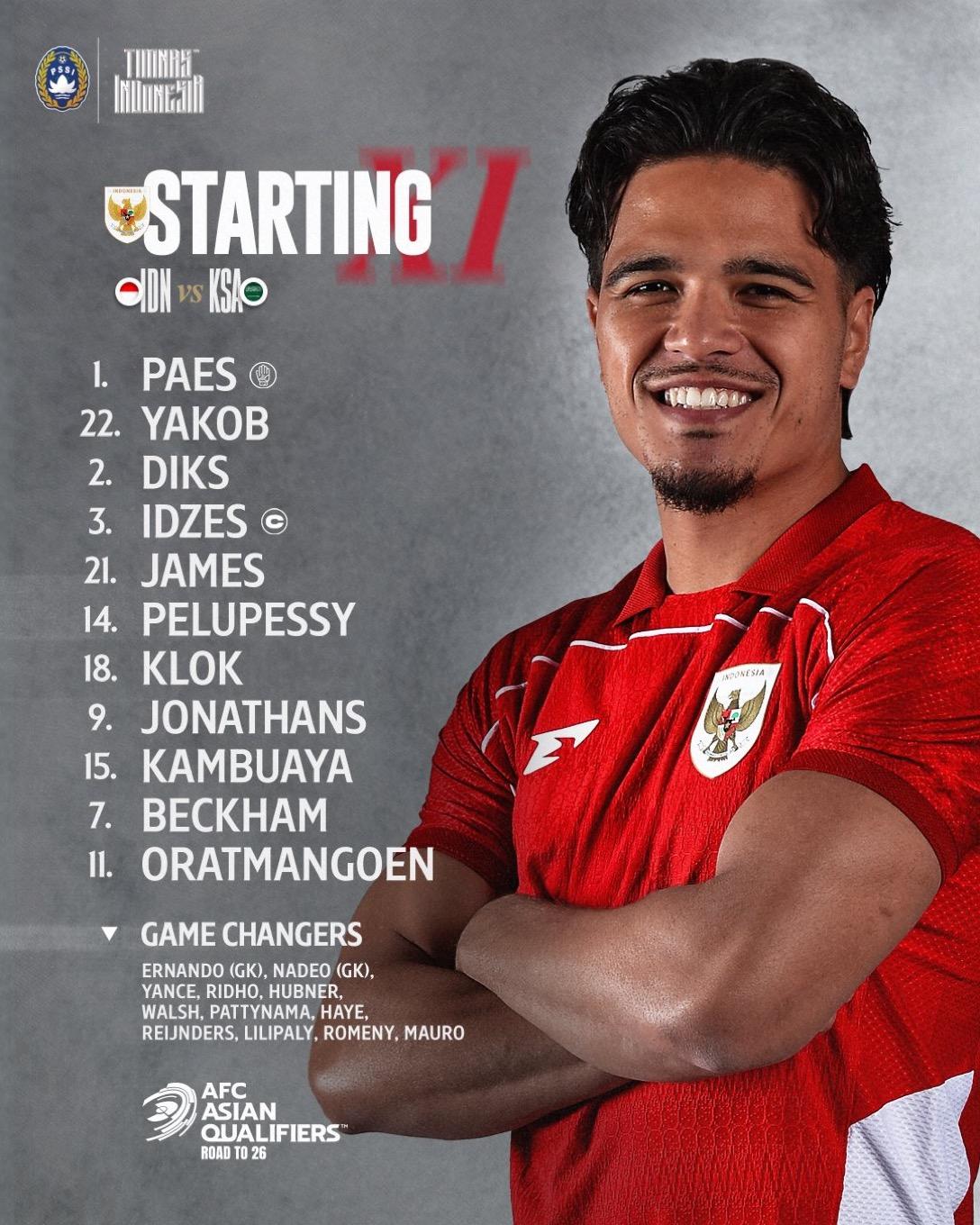 DAFTAR Resmi Starting XI Timnas Indonesia Vs Arab Saudi, Patrick ...