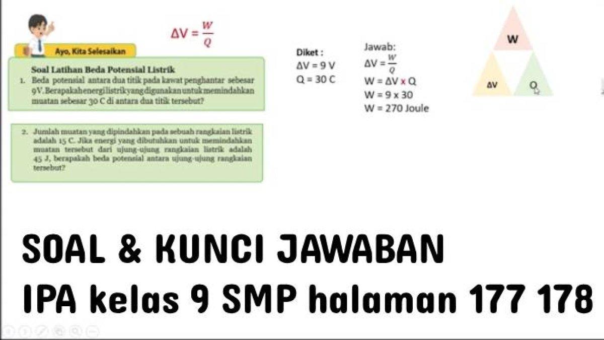 Soal & Kunci Jawaban IPA Kelas 9 SMP Halaman 177 178, Latihan Menghitung Beda Potensial Listrik ...