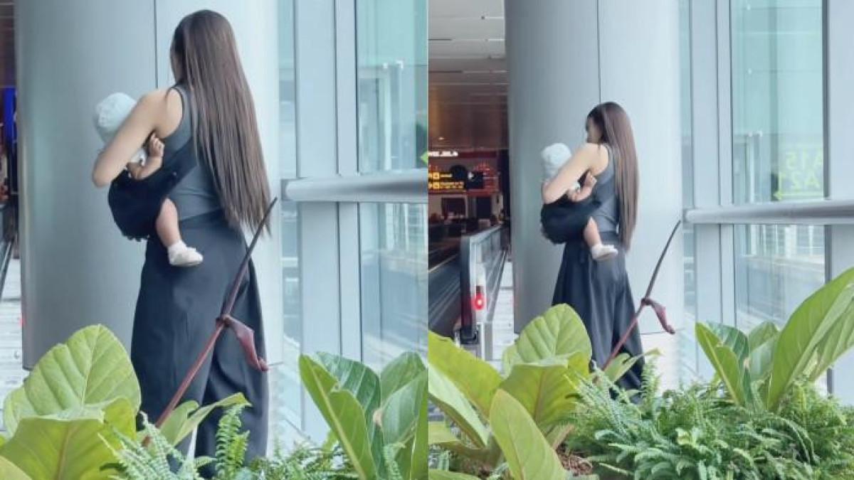 Potret Mahalini saat Momong Anak di Bandara, Luwes Gendong Selina, Tak ...