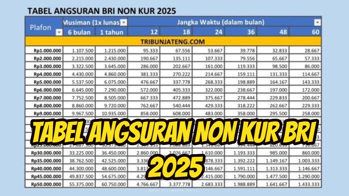Tabel Angsuran NON KUR BRI 2025 Mulai 1 Juta Hingga 500 Juta, Simak ...